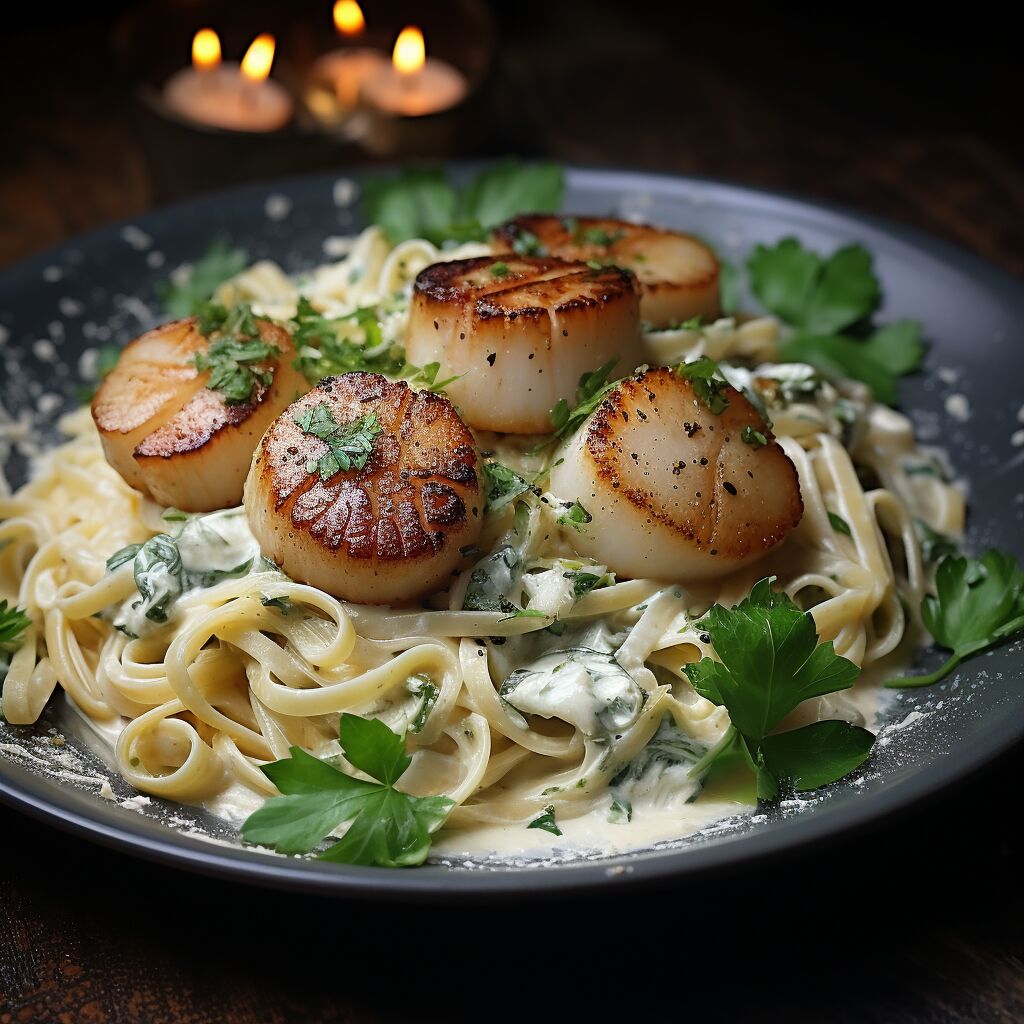 Fettuccine Alfredo with Seared Scallops - Coolinarco.com