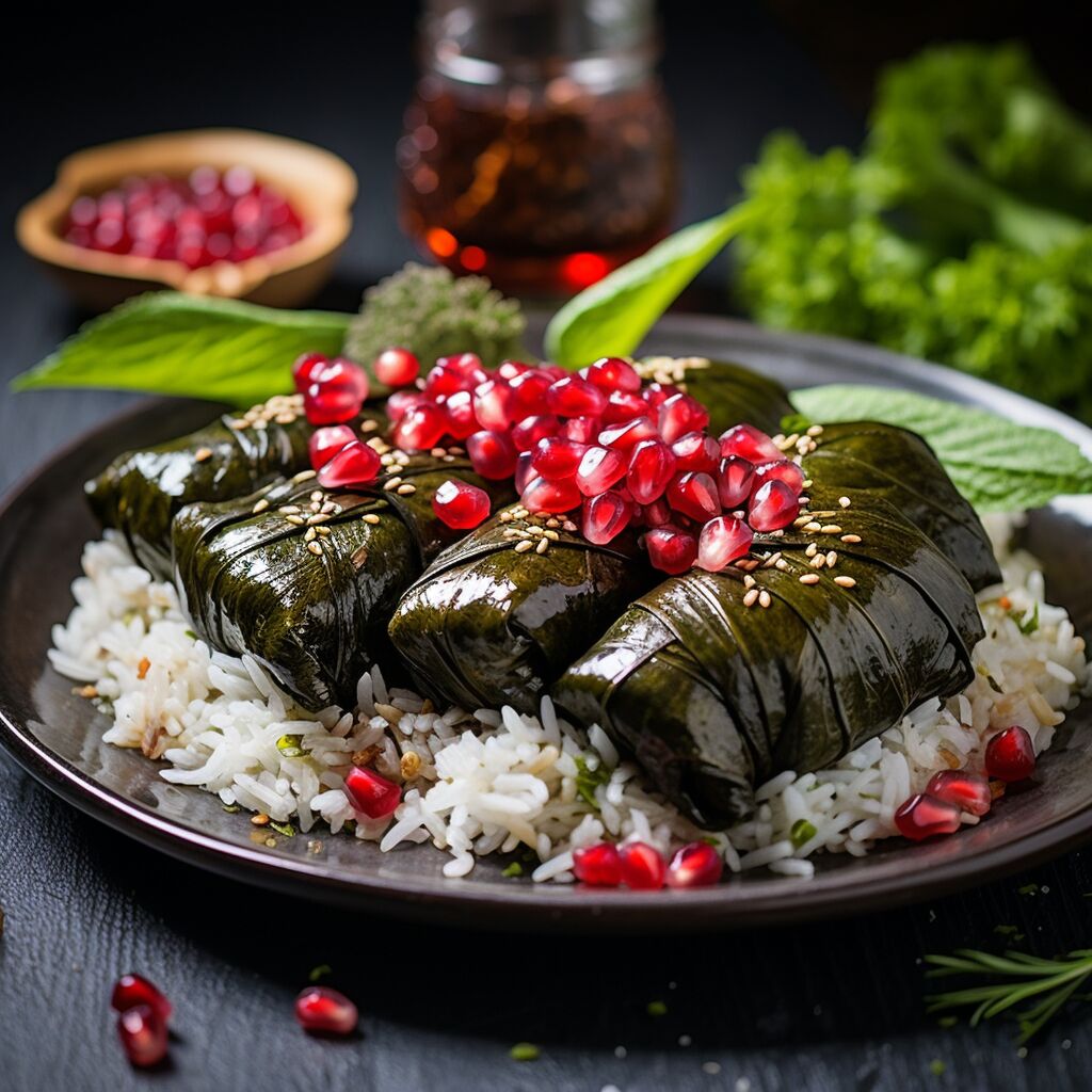Stuffed Grape Leaves with Rice and Pomegranate - Coolinarco.com